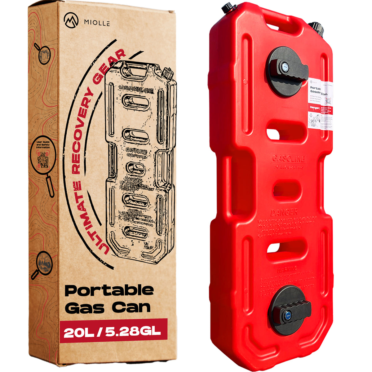 Miolle Gas Can 1pcs with Mounting Bracket and Lock 2 pcs, 20L Red